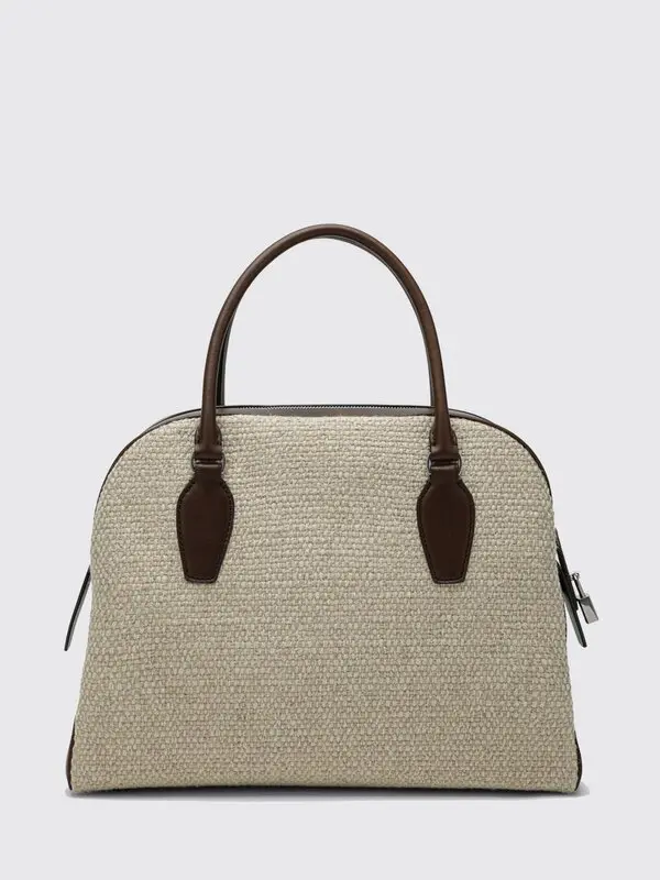 THE ROW India Linen And Cotton Blend Handbag With Leather Details