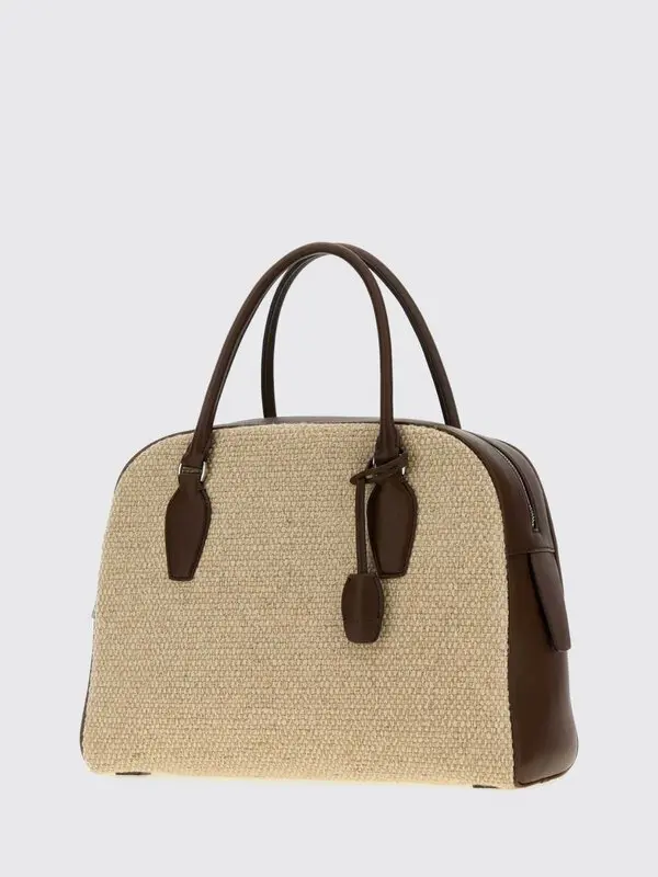 THE ROW India Linen And Cotton Blend Handbag With Leather Details