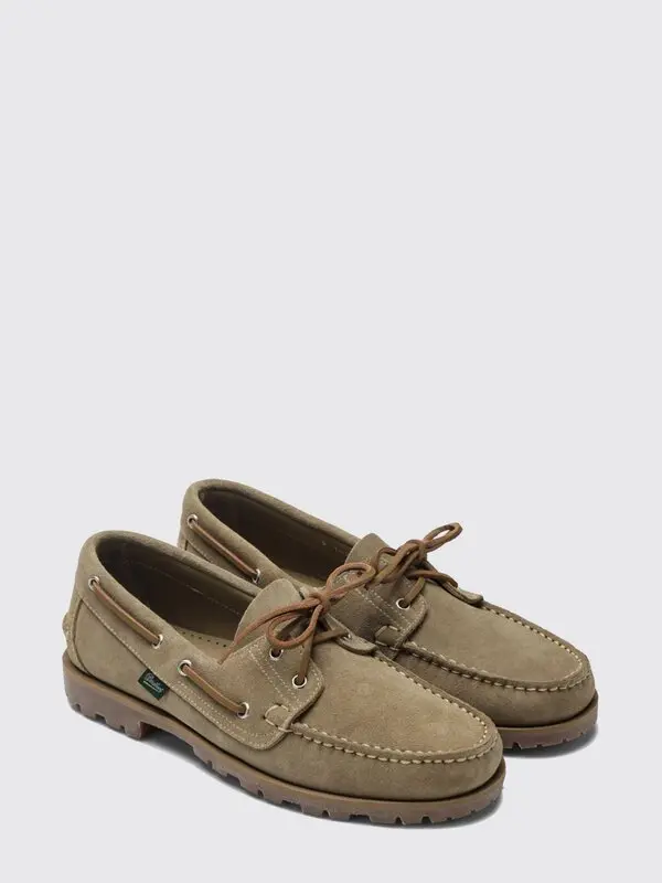 Paraboot Suede Leather Boat Shoes With Notched Rubber Sole