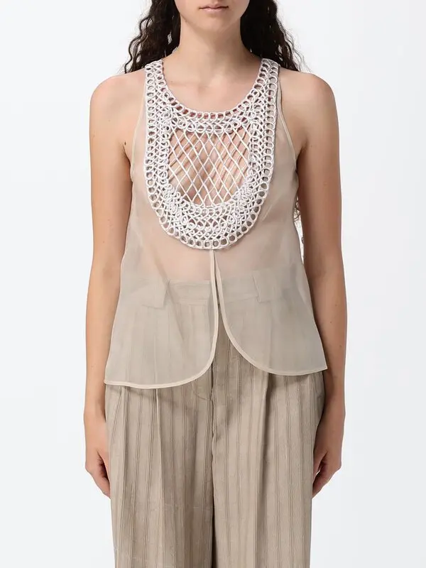 Emporio Armani Tulle Evening Top With Macramé Inserts And Off-the-shoulder Design - Nude