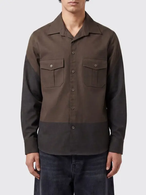 MAISON MARGIELA Wool Blend Utility Shirt With Cuban Collar - Brown