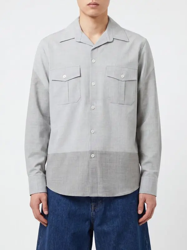 MAISON MARGIELA Wool Blend Utility Shirt With Cuban Collar - Grey