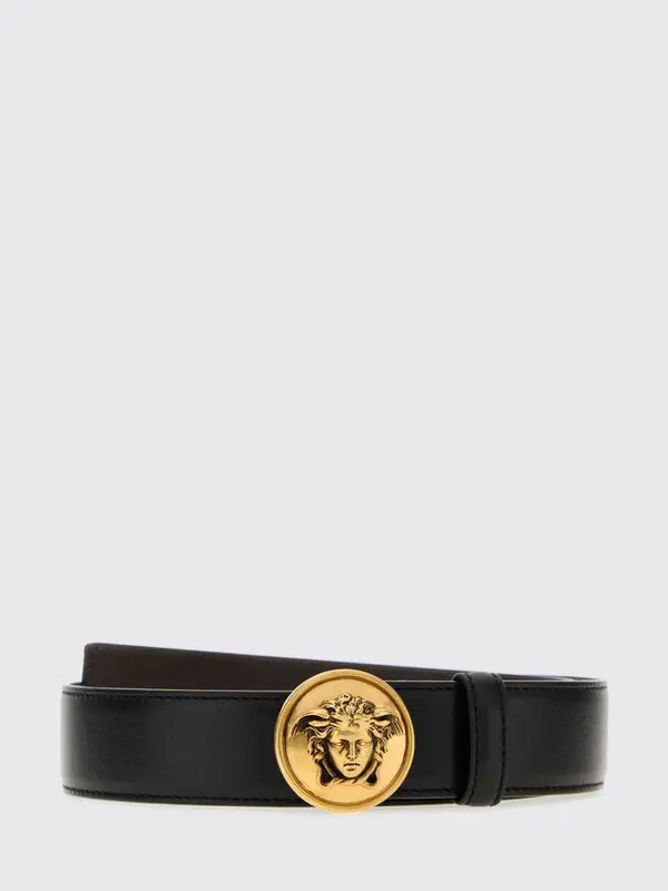 Versace Calfskin Leather Belt With Medusa Buckle - Black