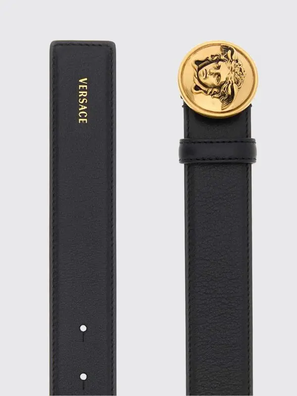 Versace Calfskin Leather Belt With Medusa Buckle - Black