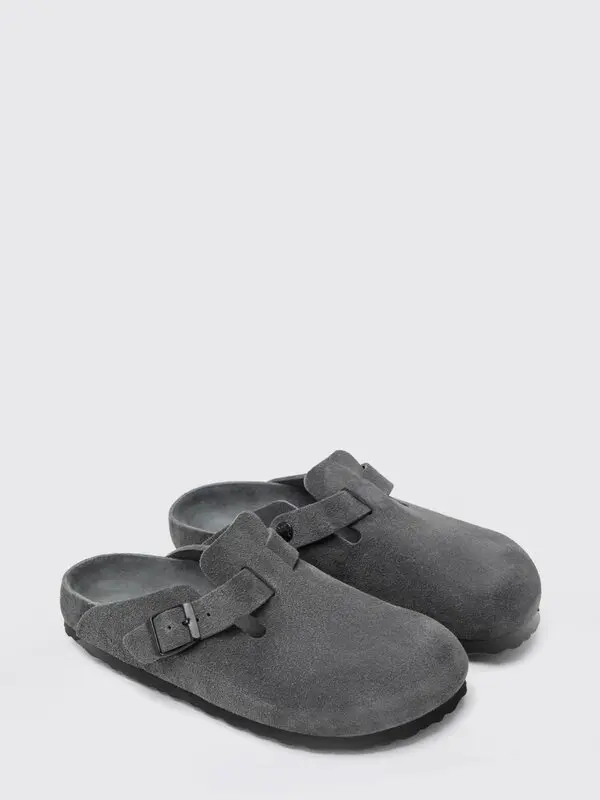 BIRKENSTOCK Boston Suede Clogs With Adjustable Strap - Charcoal