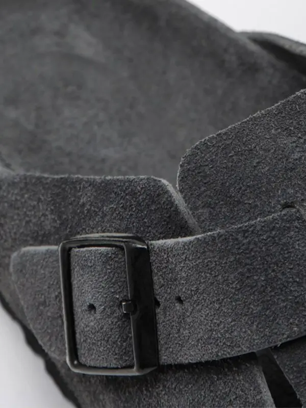 BIRKENSTOCK Boston Suede Clogs With Adjustable Strap - Grey