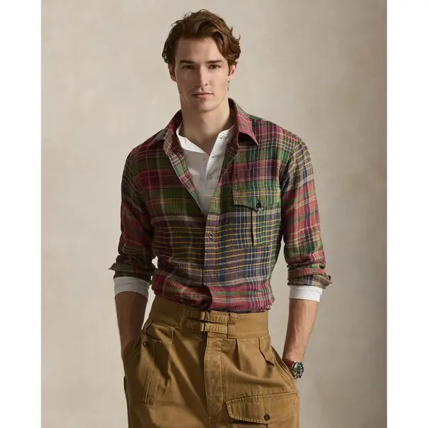 Ralph Lauren Classic Fit Plaid Linen Popover Shirt