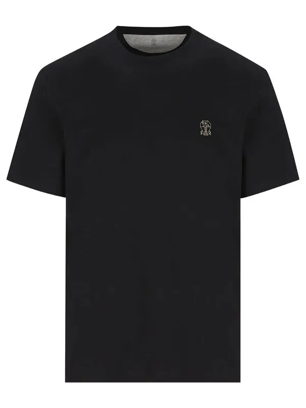 Brunello Cucinelli Crew Neck Cotton Jersey T-shirt With Logo - Black