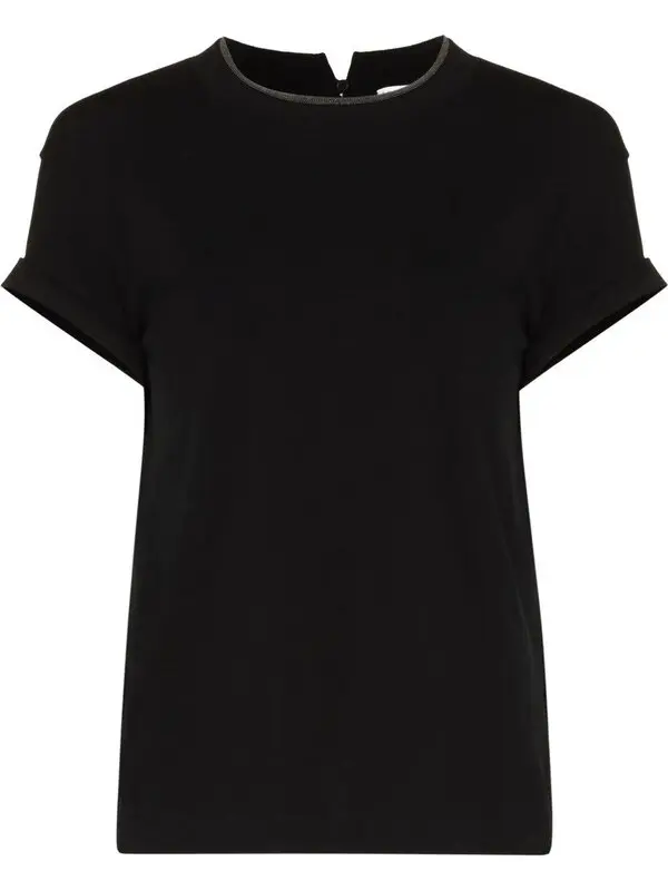 Brunello Cucinelli Stretch Cotton Jersey T-shirt With Precious Faux La - Black