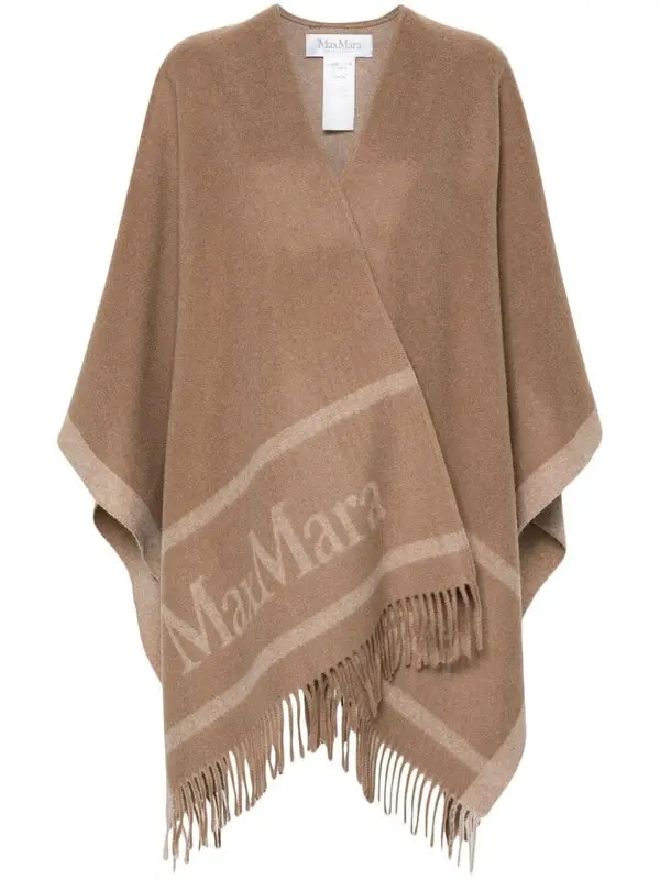 Max Mara Jacquard Logo-decorated Wool Poncho