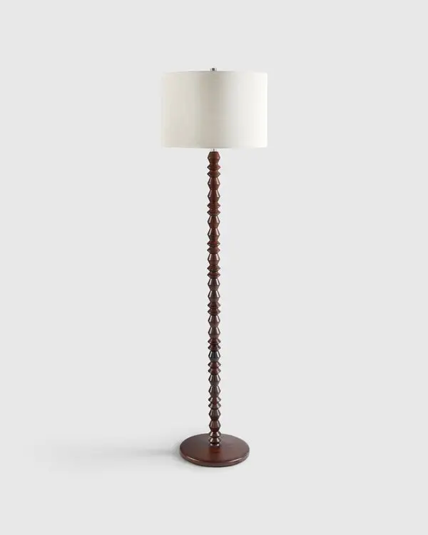 Quince Faceted Wood Floor Lamp With Linen Shade - Brown