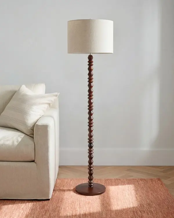 Quince Faceted Wood Floor Lamp With Linen Shade