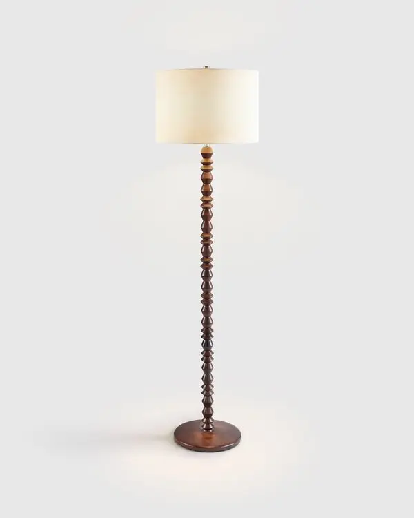Quince Faceted Wood Floor Lamp With Linen Shade