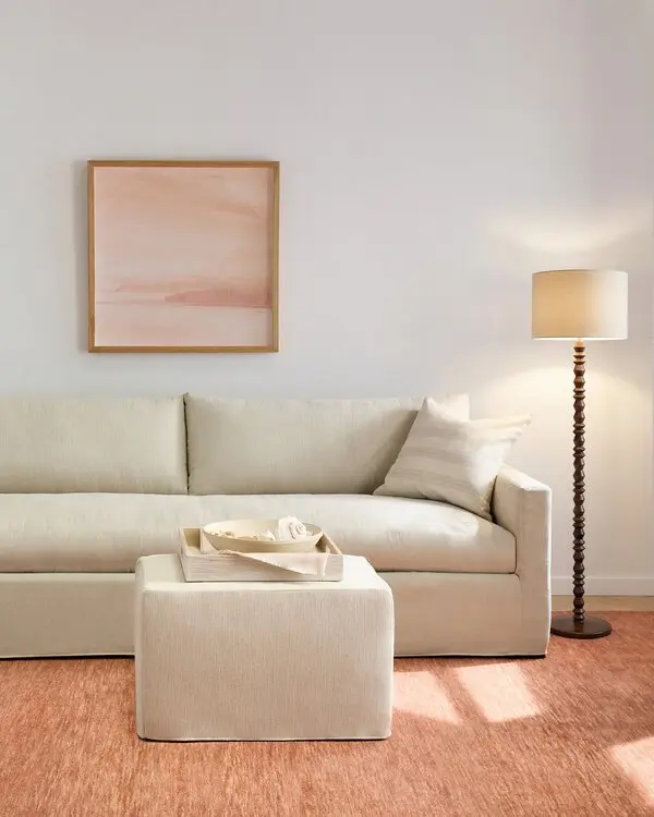 Quince Faceted Wood Floor Lamp With Linen Shade