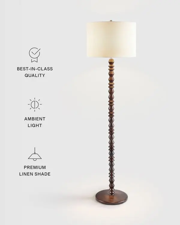 Quince Faceted Wood Floor Lamp With Linen Shade