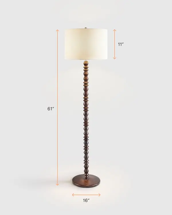 Quince Faceted Wood Floor Lamp With Linen Shade