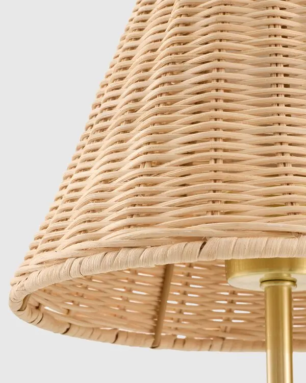 Quince Curved Iron Sconce With Rattan Shade - Light Brown