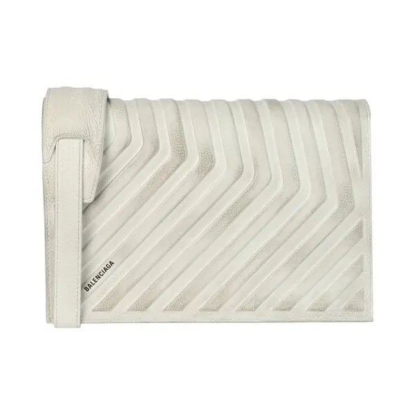 Balenciaga Distressed Grained Calfskin Embossed Car Flap Bag /black/dirt - White