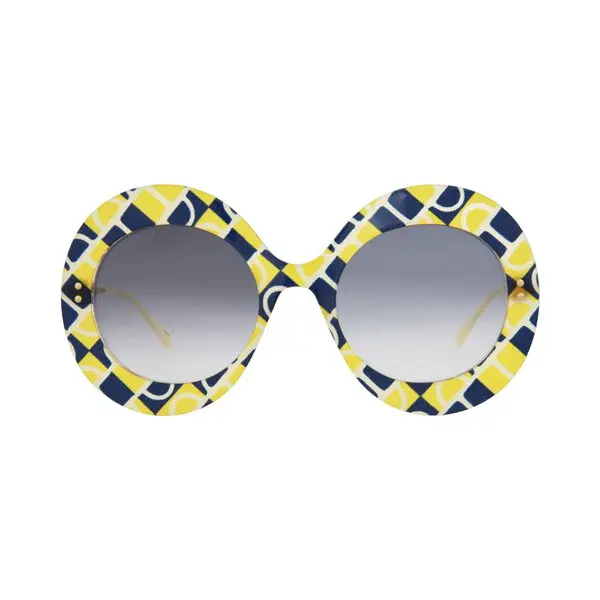 Gucci Round-acetate Frame Sunglasses /gold/blue