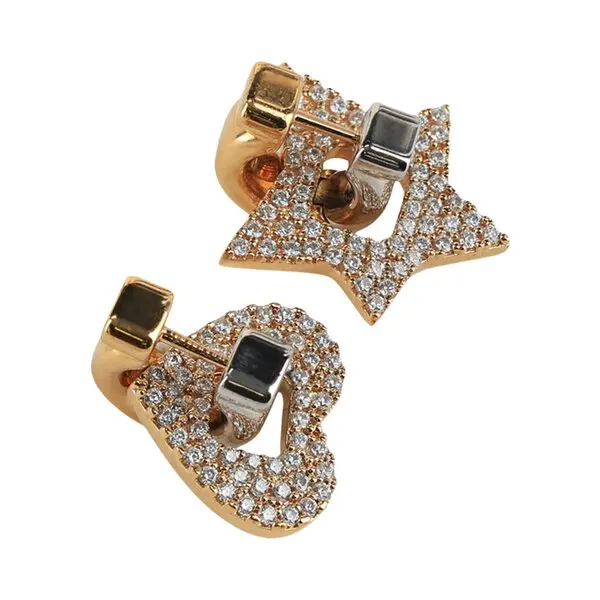 FERRAGAMO Heart And Star Mismatched Crystal Earrings - Gold
