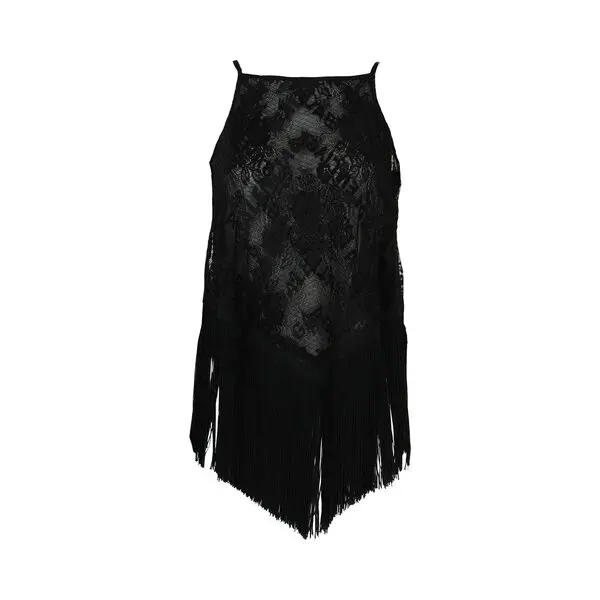 Balenciaga Scarf Fringe Top In Lace - Black