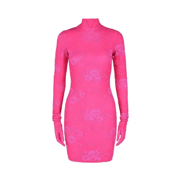Balenciaga Floral Lace Mini Dress With Gloves 'lipstick - Pink
