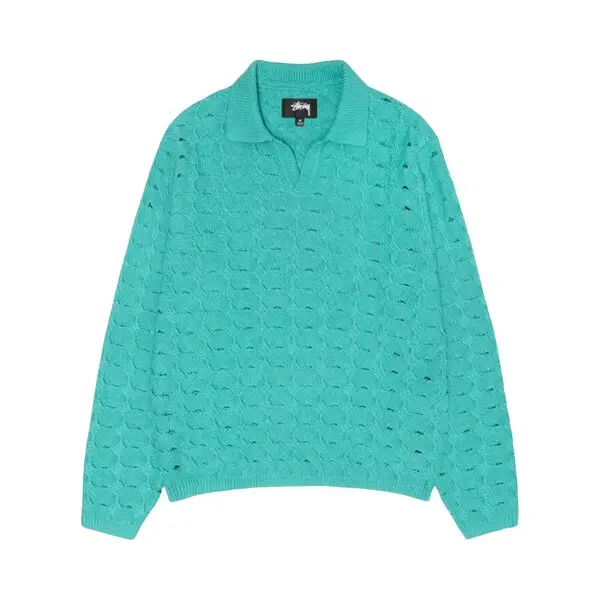 StÜssy Open Knit Collared Sweater 'teal