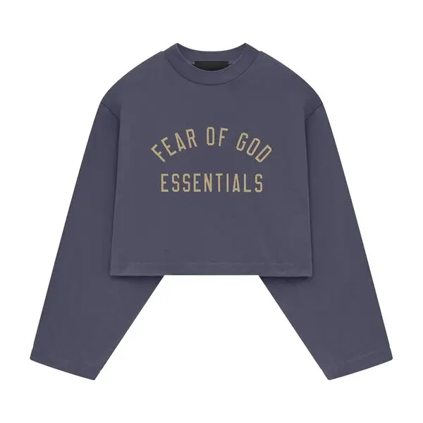 Fear Of God Tri-blend Cropped Longsleeve Shirt 'marine - Blue