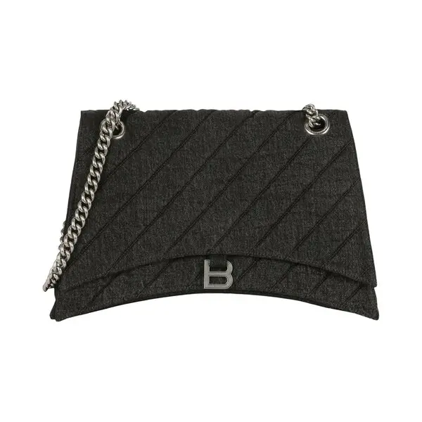 Balenciaga Crush Medium Denim Shoulder Bag 'charcoal/black