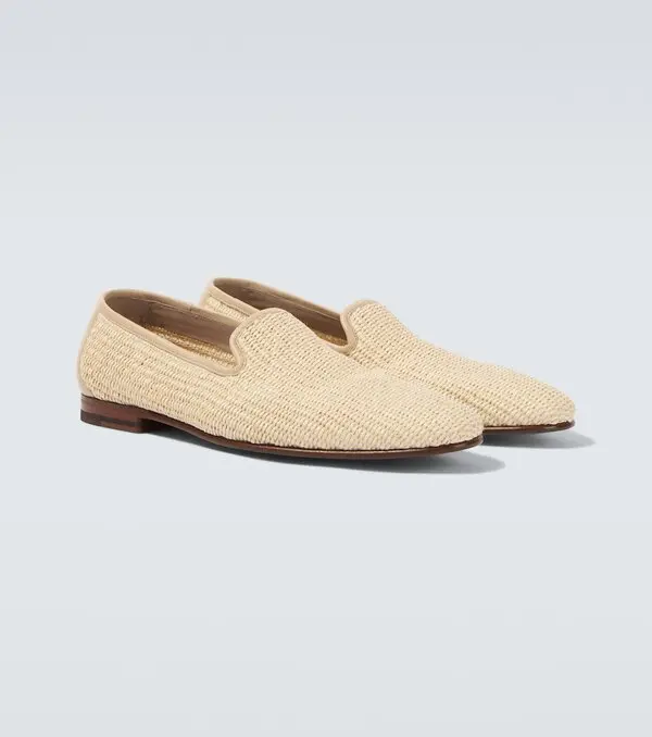 Manolo Blahnik Mario Raffia Loafers - Beige