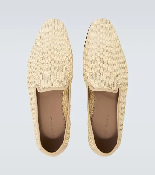 Manolo Blahnik Mario Raffia Loafers - Beige