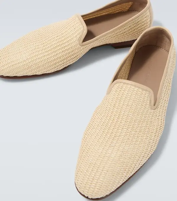 Manolo Blahnik Mario Raffia Loafers - Beige