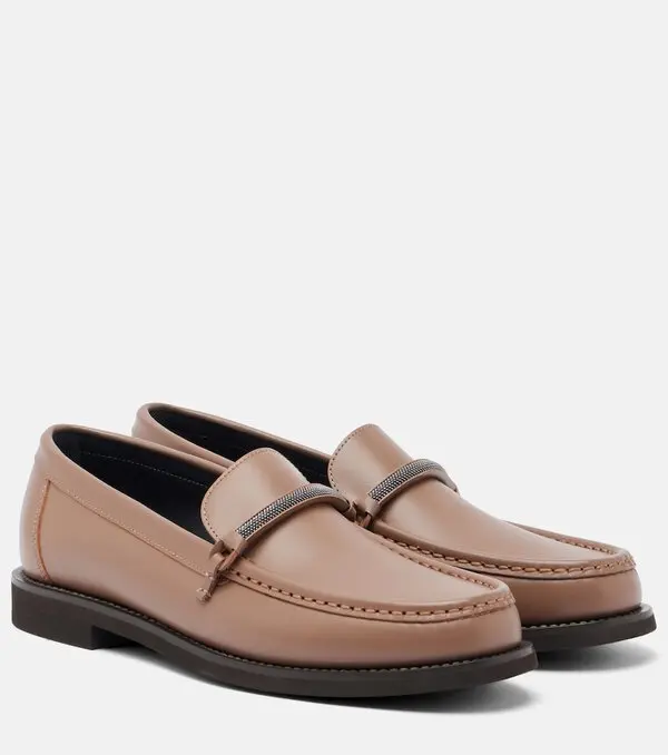 Brunello Cucinelli Monili Leather Loafers