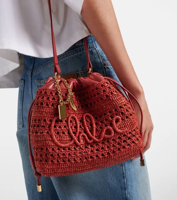 Chloé Raffia Drawstring Shoulder Bag