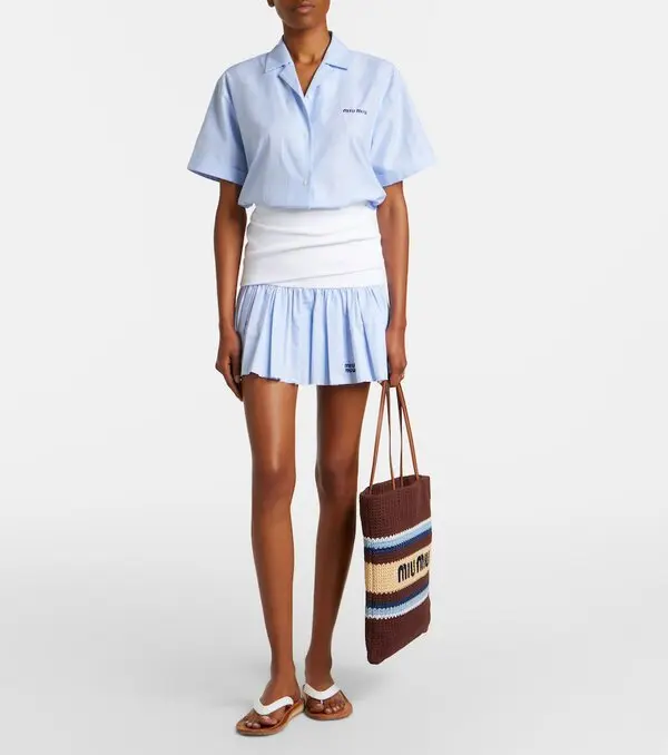Miu Miu Gingham Jersey And Poplin Miniskirt - Blue