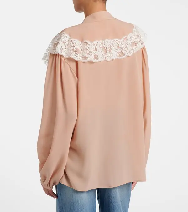 Chloé Lace-trimmed Silk Georgette Blouse - Pink