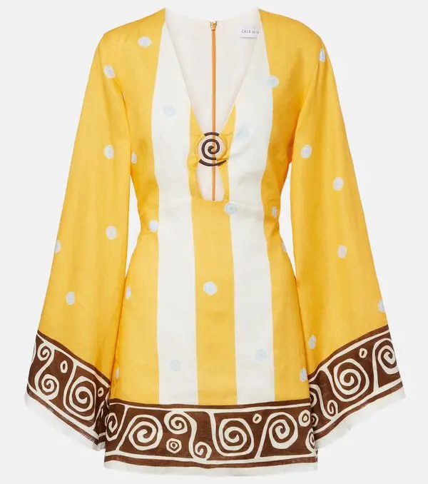 CALA DE LA CRUZ Tessa Striped Linen Dress - Yellow