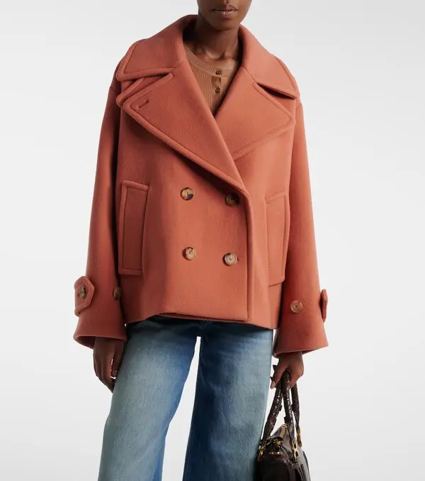 Chloé Oversized Wool-blend Peacoat - Pink
