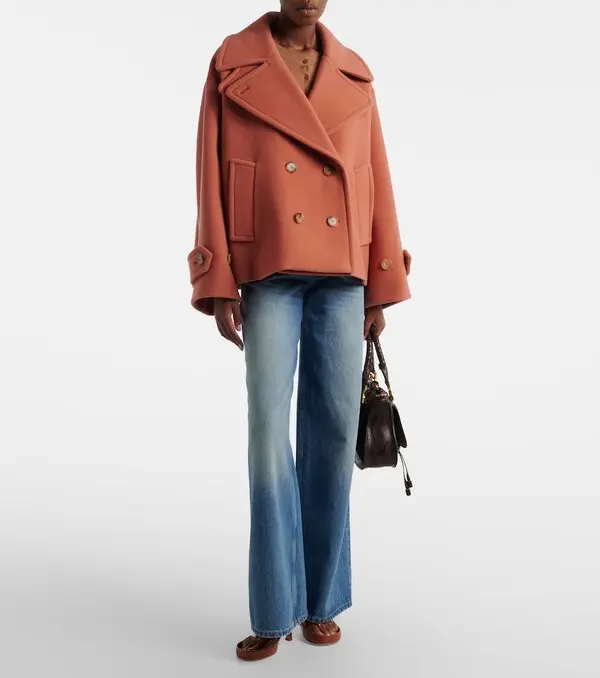 Chloé Oversized Wool-blend Peacoat - Pink