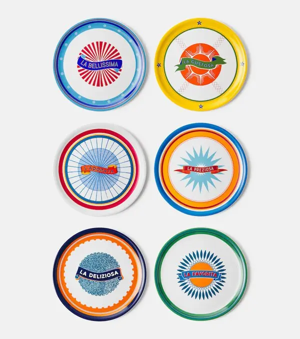 BITOSSI Bel Paese Set Of 6 Porcelain Plates - Multicoloured