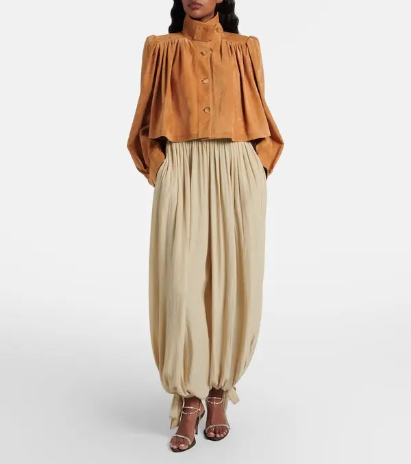 Chloé Pleated Satin Balloon Pants - Green