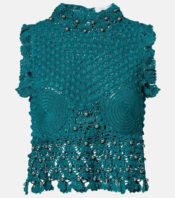 Rabanne Embellished Crochet Cotton Top