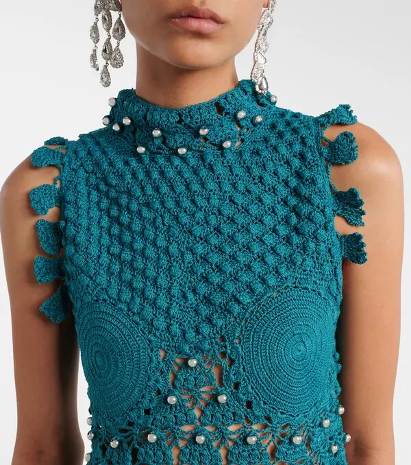 Rabanne Embellished Crochet Cotton Top