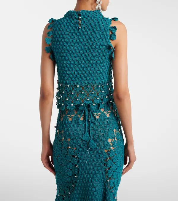 Rabanne Embellished Crochet Cotton Top