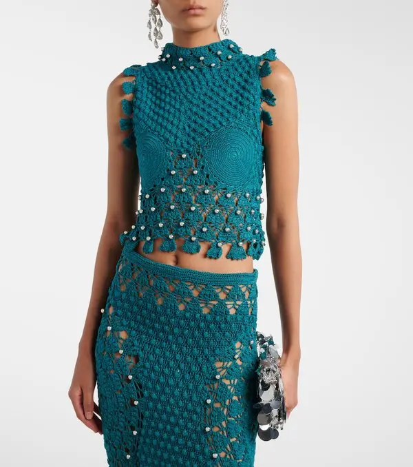 Rabanne Embellished Crochet Cotton Top