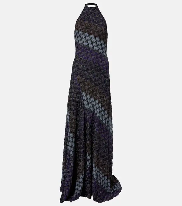 Missoni Halterneck Knitted Lame Gown