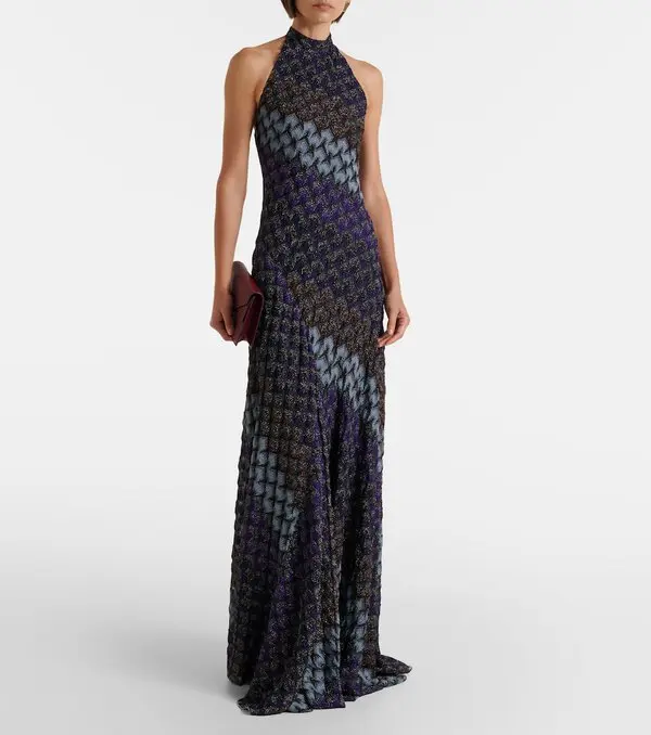 Missoni Halterneck Knitted Lame Gown