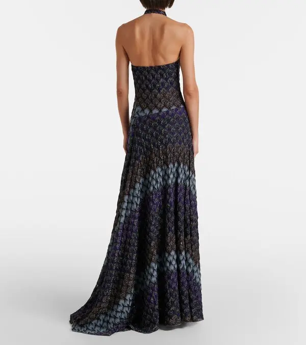 Missoni Halterneck Knitted Lame Gown