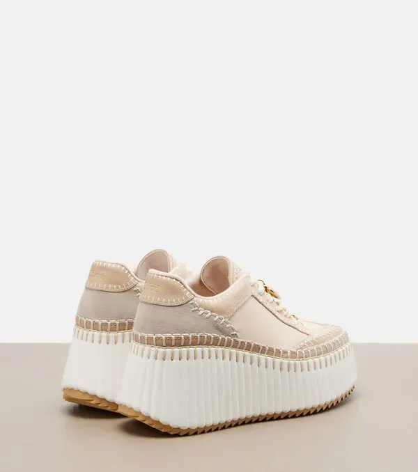 Chloé Suede And Leather Platform Sneakers - Beige