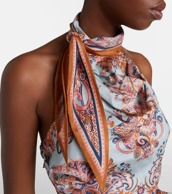 Zimmermann Aster Printed Silk Crop Top - Blue